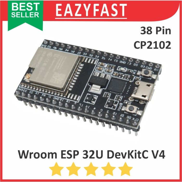 Jual ESP32U Wroom DevKitC V4 38 P Pin 38P ESP32 ESP 32 U 32U CP2102 USB C Arduino IoT Wifi ...