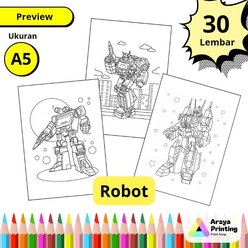 Jual 30 Lembar Kertas Mewarnai Anak Tema Robot Transformers Ukuran ...