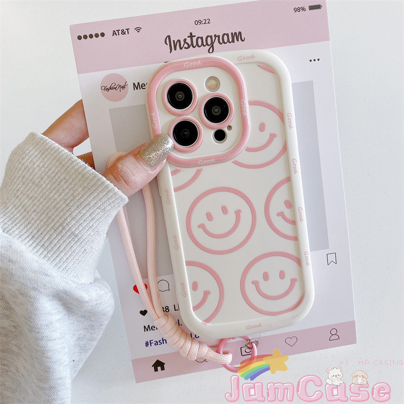 Jual case iPhone 15 Wajah tersenyum merah muda Casing ponsel cocok ...