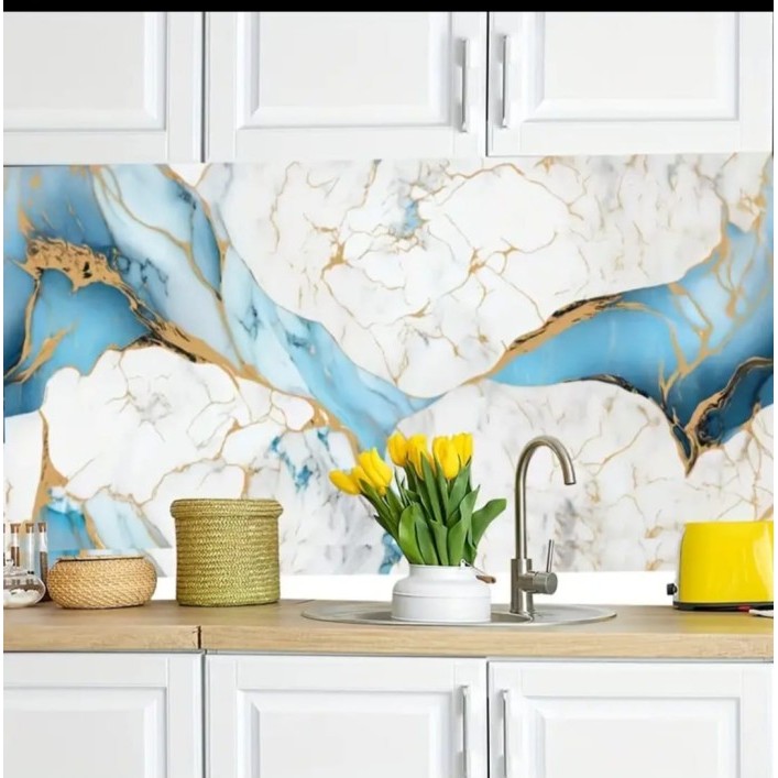 Jual Wallpaper Dinding Marmer biru kuning new Putiih uk 8 m X 45 cm - M ...