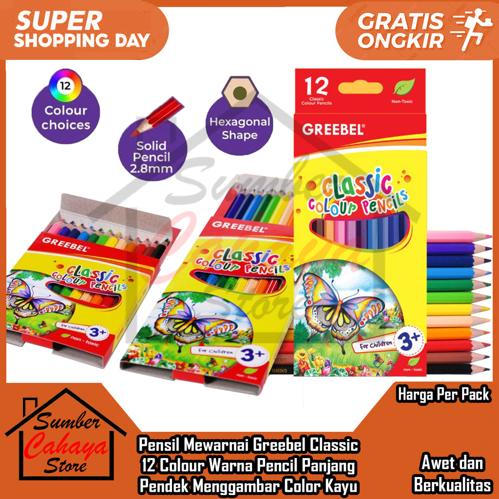 Jual Pensil Warna Kayu Panjang Greebel Classic Colour Pencils Pendek ...