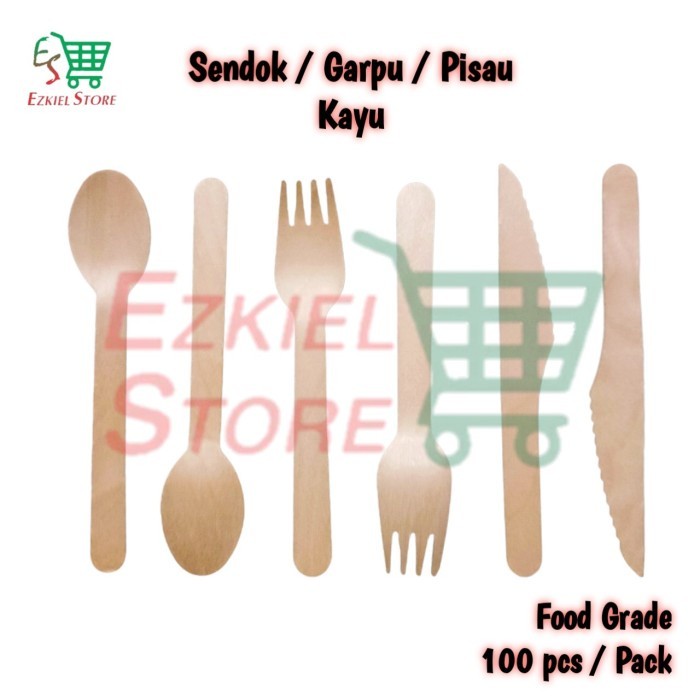 Jual Wooden Cutlery Sendok Garpu Pisau Kayu Sekali Pakai | Shopee Indonesia