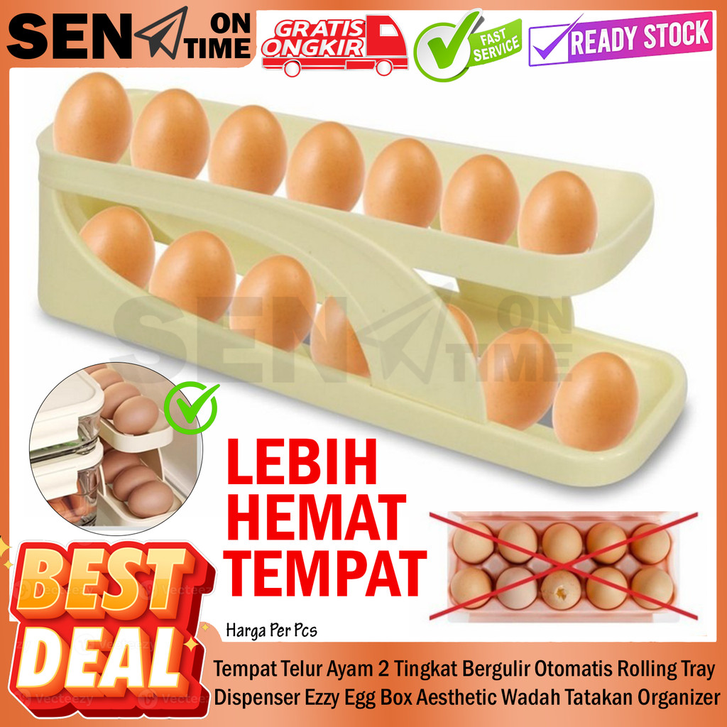 Jual Wadah Telur 2 Tingkat Bergulir Otomatis Rolling Dispenser Ezzy ...