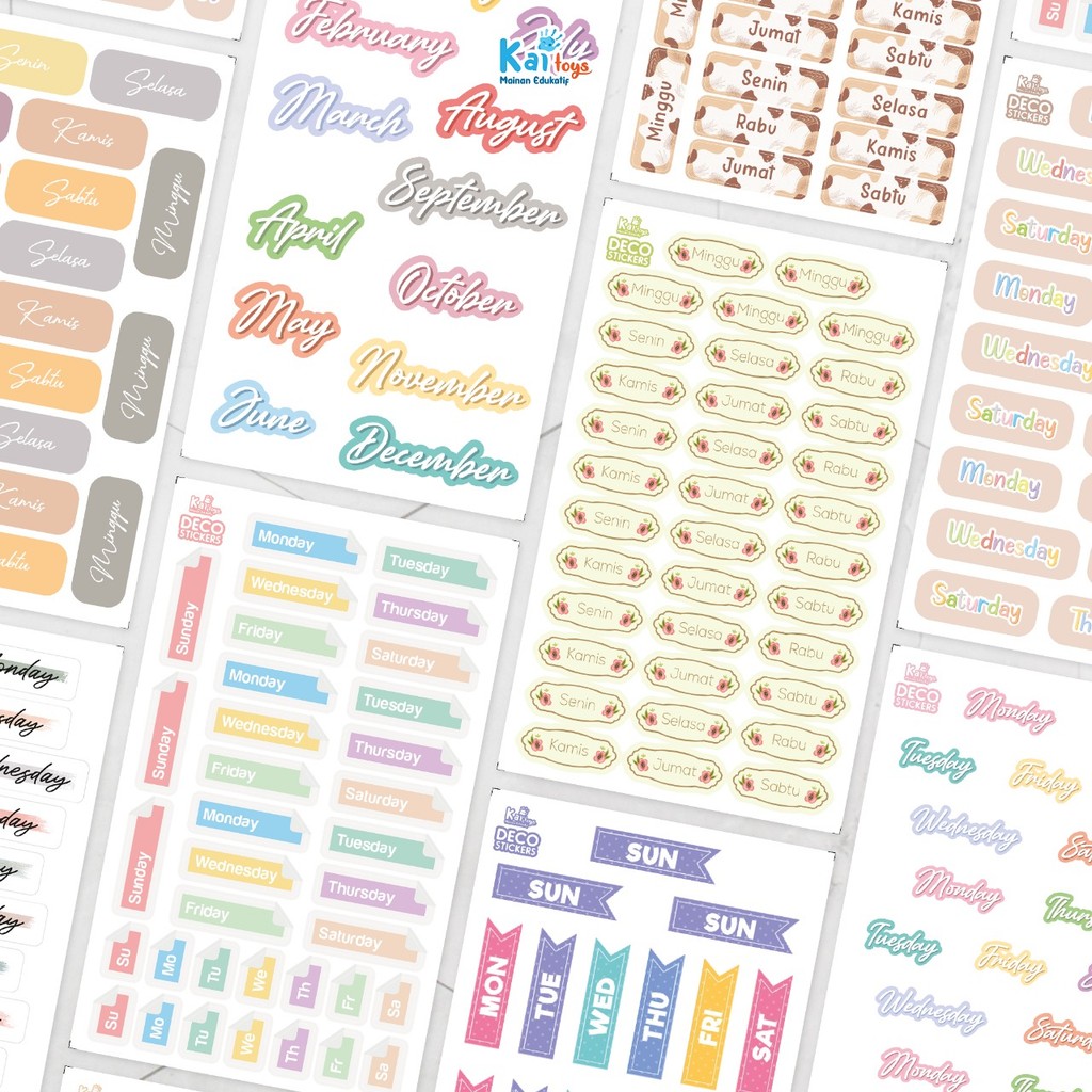 Jual Stiker Hari dan Bulan Aesthetic / Sticker Jurnal Harian / Sticker ...