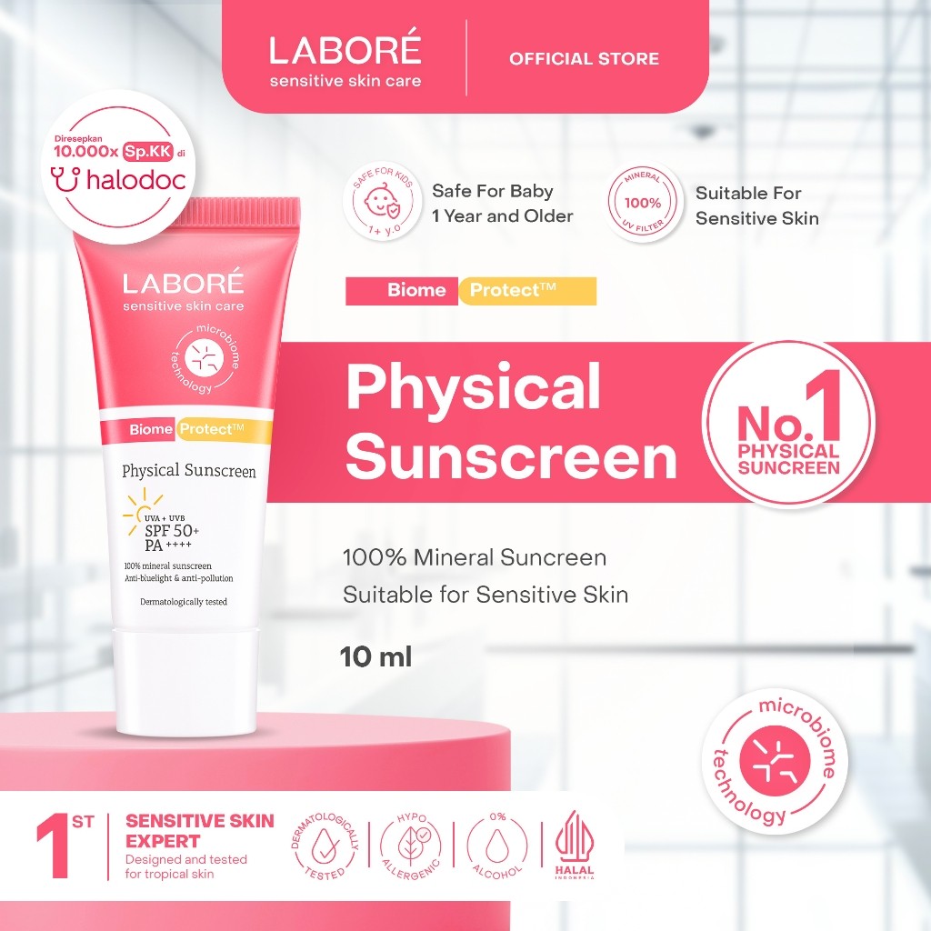 Jual Labore Physical Sunscreen SPF 50 PA++++ Travel Size 10ml - Mineral ...