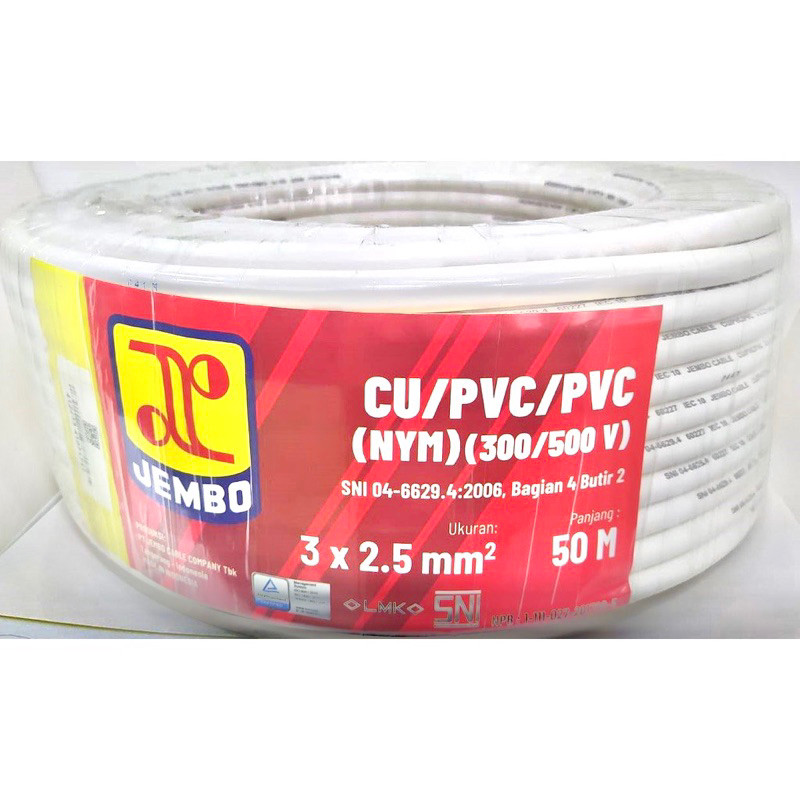 Jual KABEL LISTRIK ASLI TEMBAGA JEMBO NYM 3 x 2.5 mm 3 x 2,5 mm 3x2.5 3x2,5 SNI LMK 50M 50METER ...