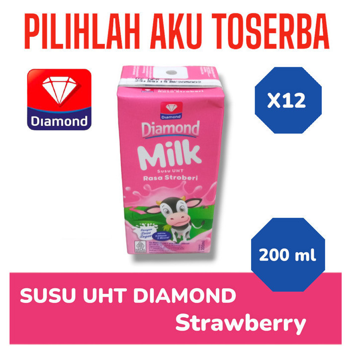 Jual Susu DIAMOND UHT Strawberry ukuran 200 ml - ( HARGA 12 pcs ...