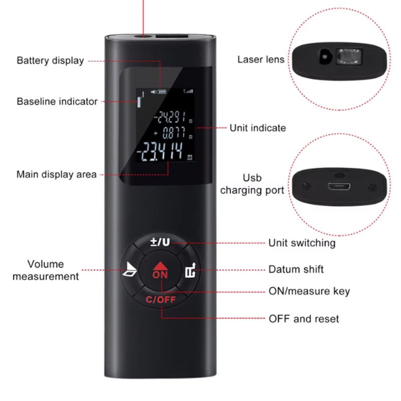 Jual Portable Handheld Laser Rangefinder Tool (USB rechargeable) 40M ...