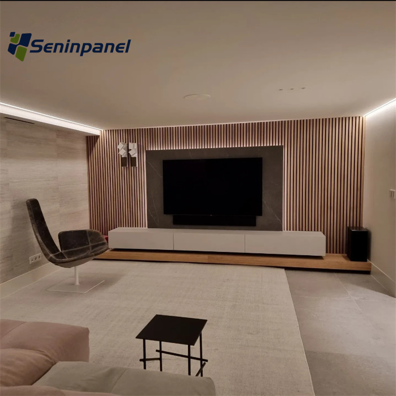 Jual Interior Wall Wooden Slat Sound Absorption MDF Slat Board Veneer ...