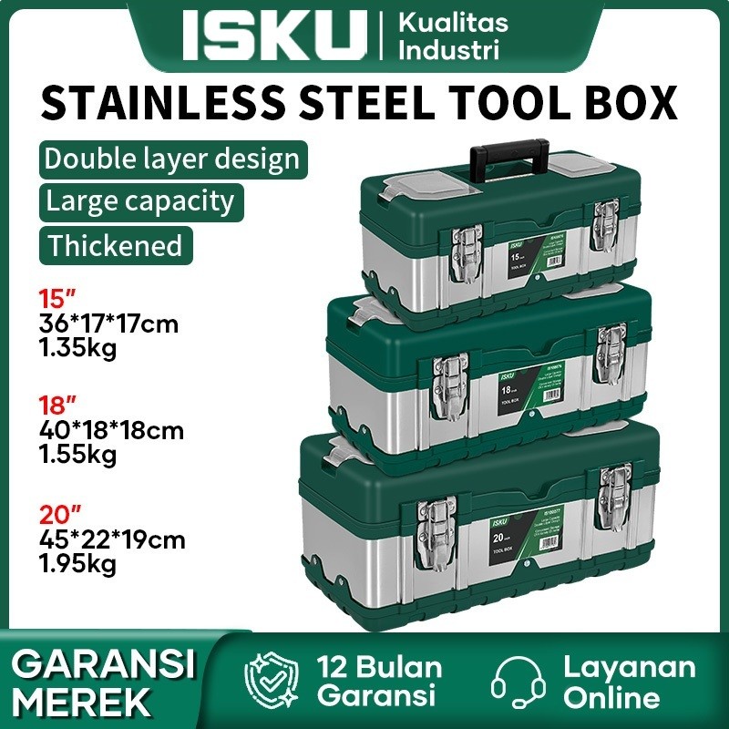 Jual ISKU Tool box besar 20 Inch Kotak Perkakas Bahan Stainless Steel 2 susun box alat 15-20inch ...
