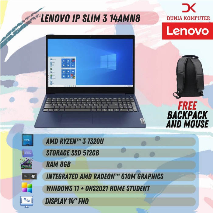 Jual LENOVO IDEAPAD SLIM 3 14AMN8 AMD R3-7320U 8GB 512GB SSD FHD TN ...