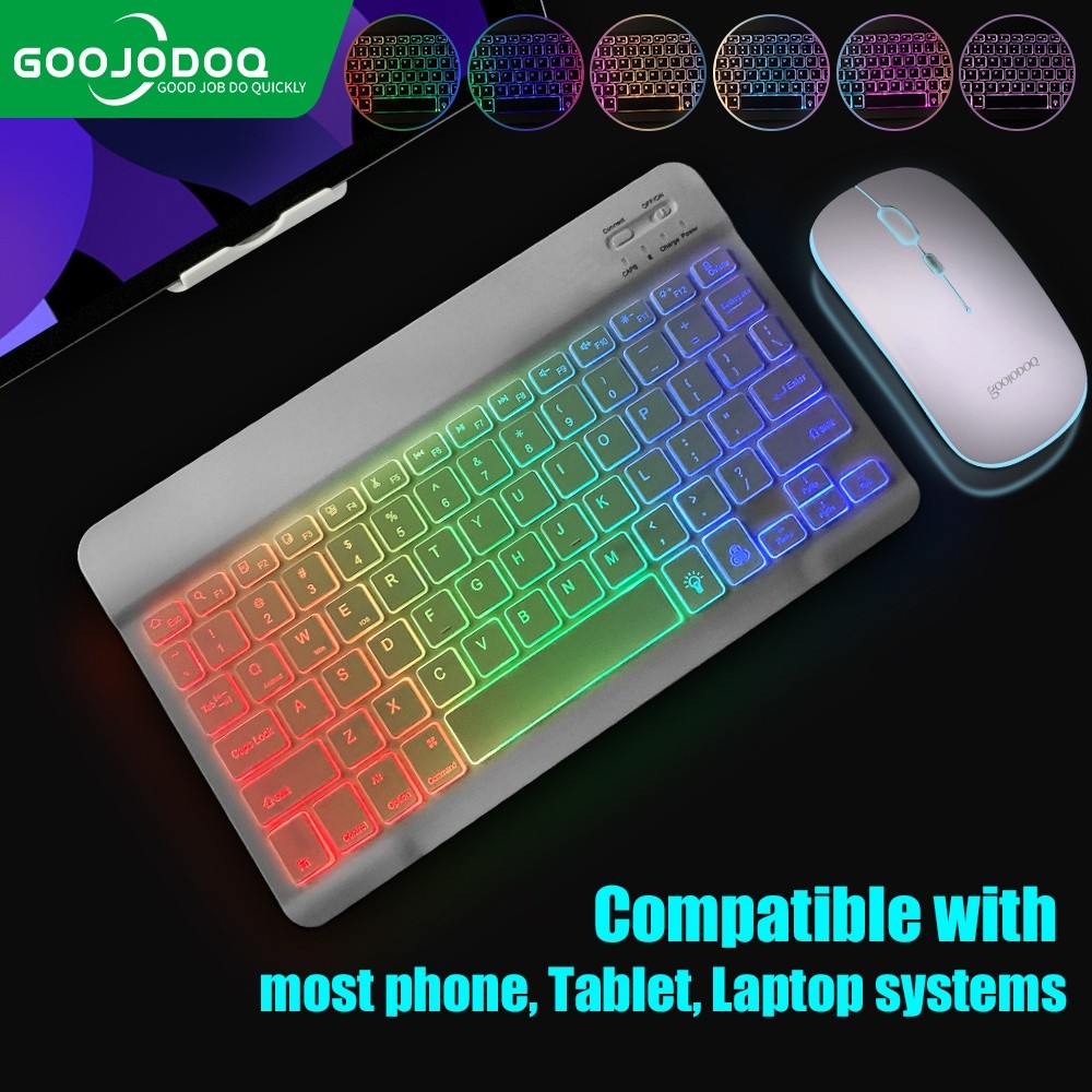 Jual GOOJODOQ 10 Inch Backlit Backlight Wireless Keyboard And Mouse LED ...