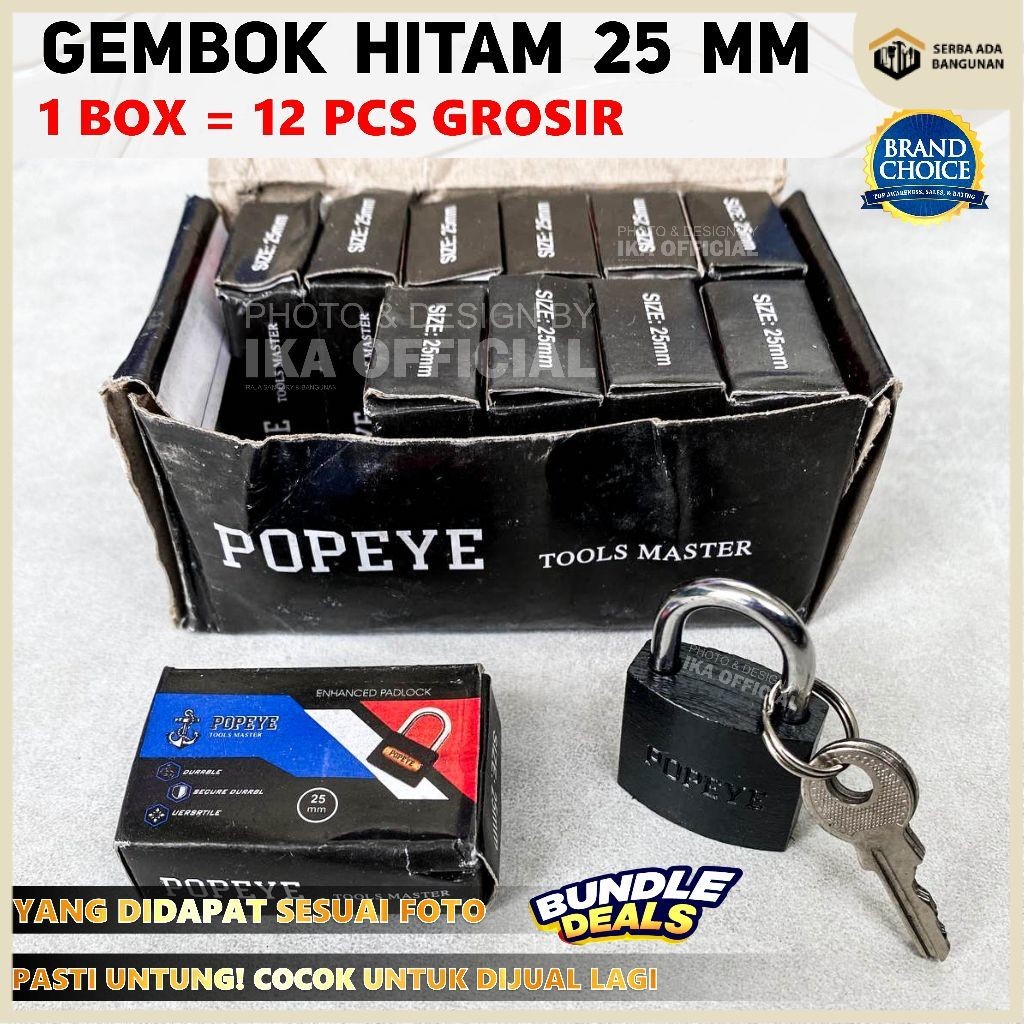Jual Grosir 1 Box = 12 Pcs Gembok Hitam koper 25 mm Nikel baja besi ...