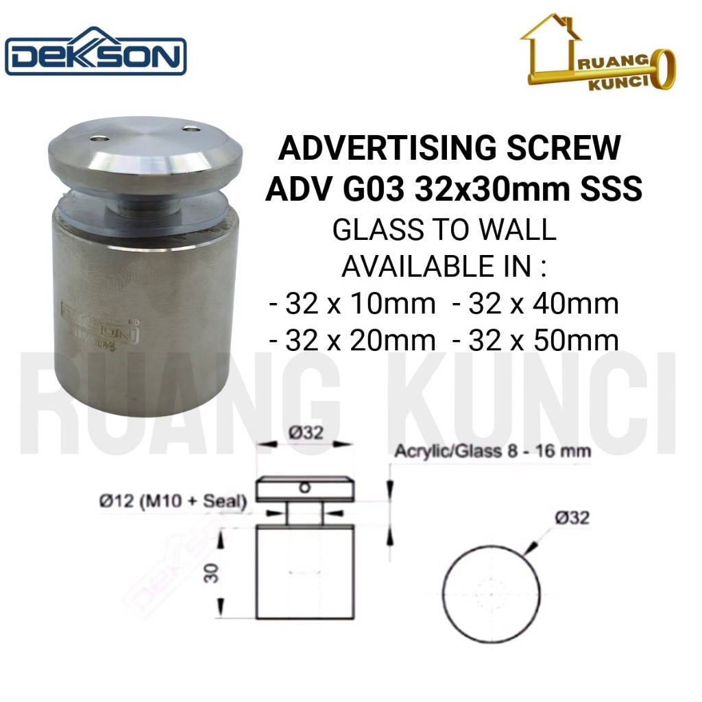 Jual Konektor Baut Railing Kaca Ke Tembok Pin Kaca Padat Dekkson G03 ...