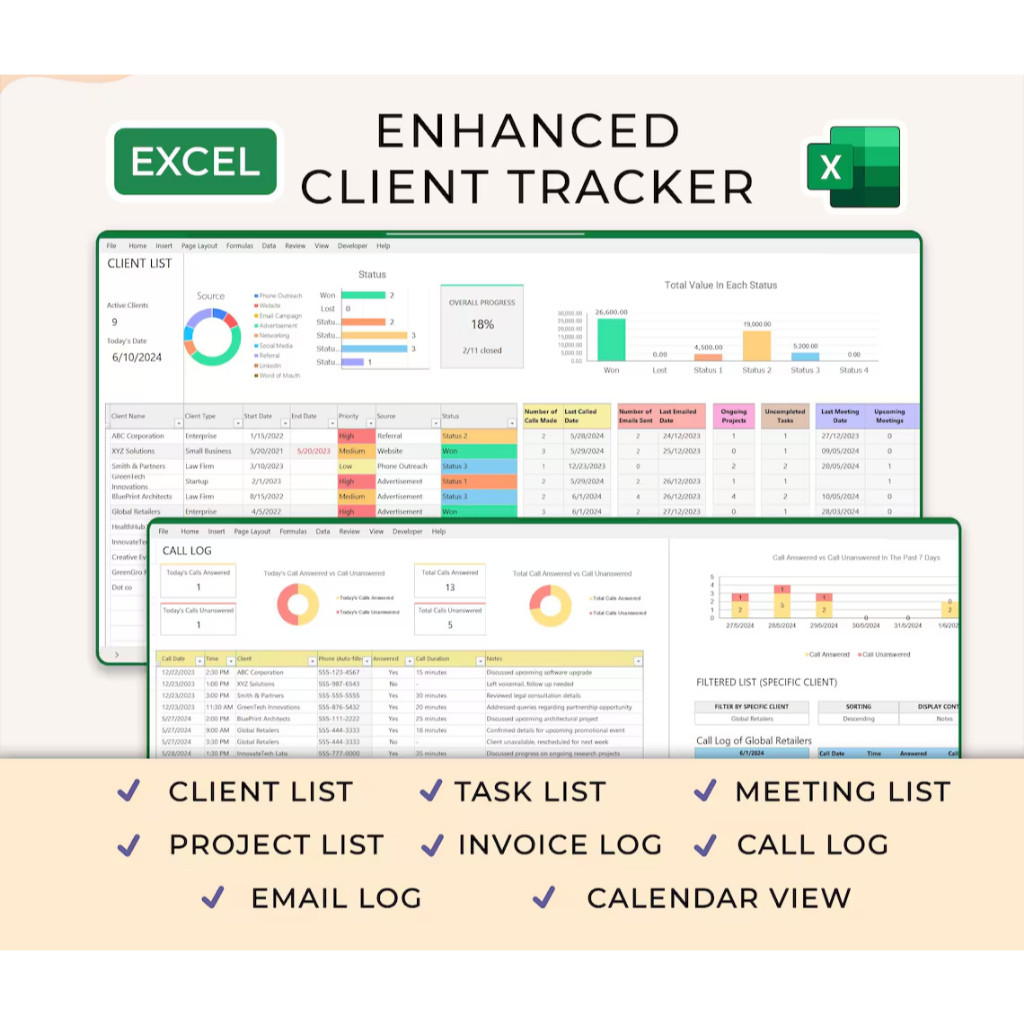 Jual Excel Client Tracker Small Business Template CRM Dashboard Excel ...