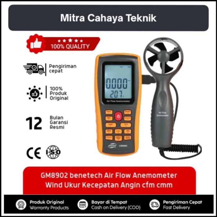 Jual GM8902 benetech Air Flow Anemometer Wind Ukur Kecepatan Angin cfm cmm | Shopee Indonesia