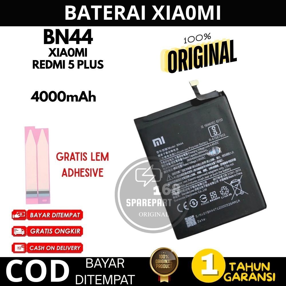 Jual BATERAI BATRE XIAOMI REDMI 5 PLUS BN44 4000MAH ORIGINAL BERGARANSI ...
