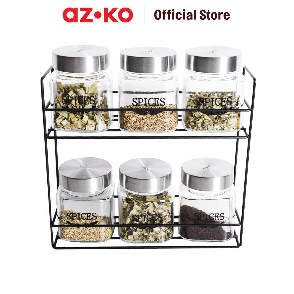 Jual AZKO Kris 240 ml Set 7 Pcs Stoples Bumbu Dengan Rak Jar Tempat Simpan Snack Dan Permen ...