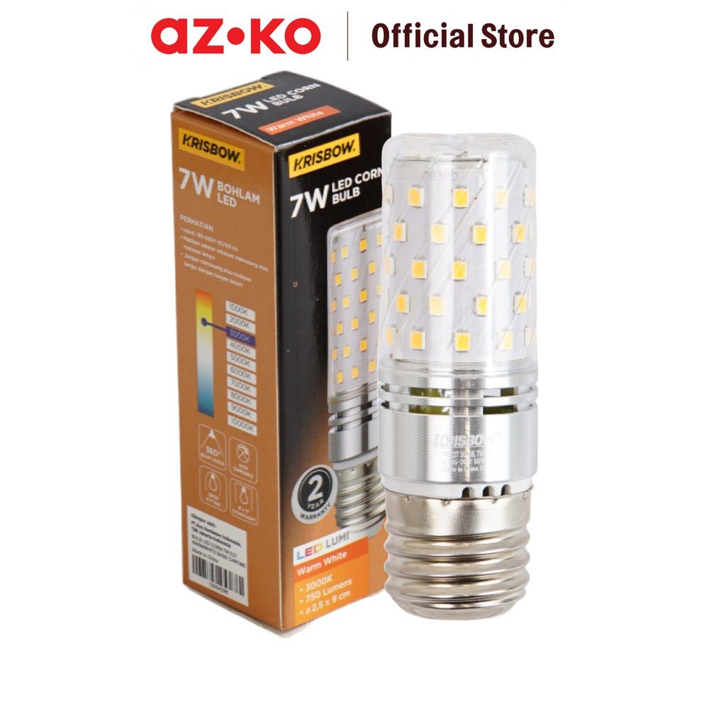 Jual AZKO Krisbow Bohlam Led Corn E27 7 watt Warm White - Kuning Bulb ...