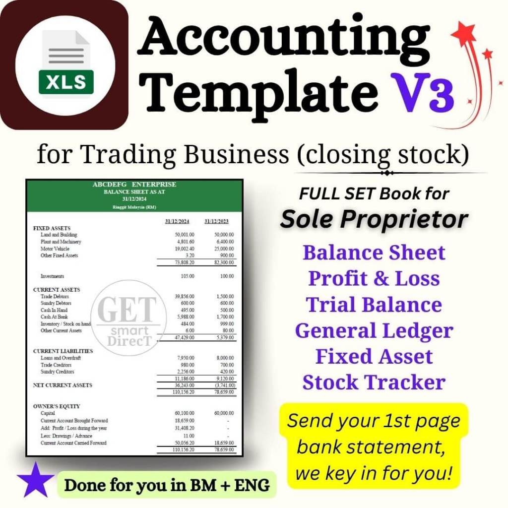 Jual Accounting Template V3, Accounting Book for Sole Proprietorship ...