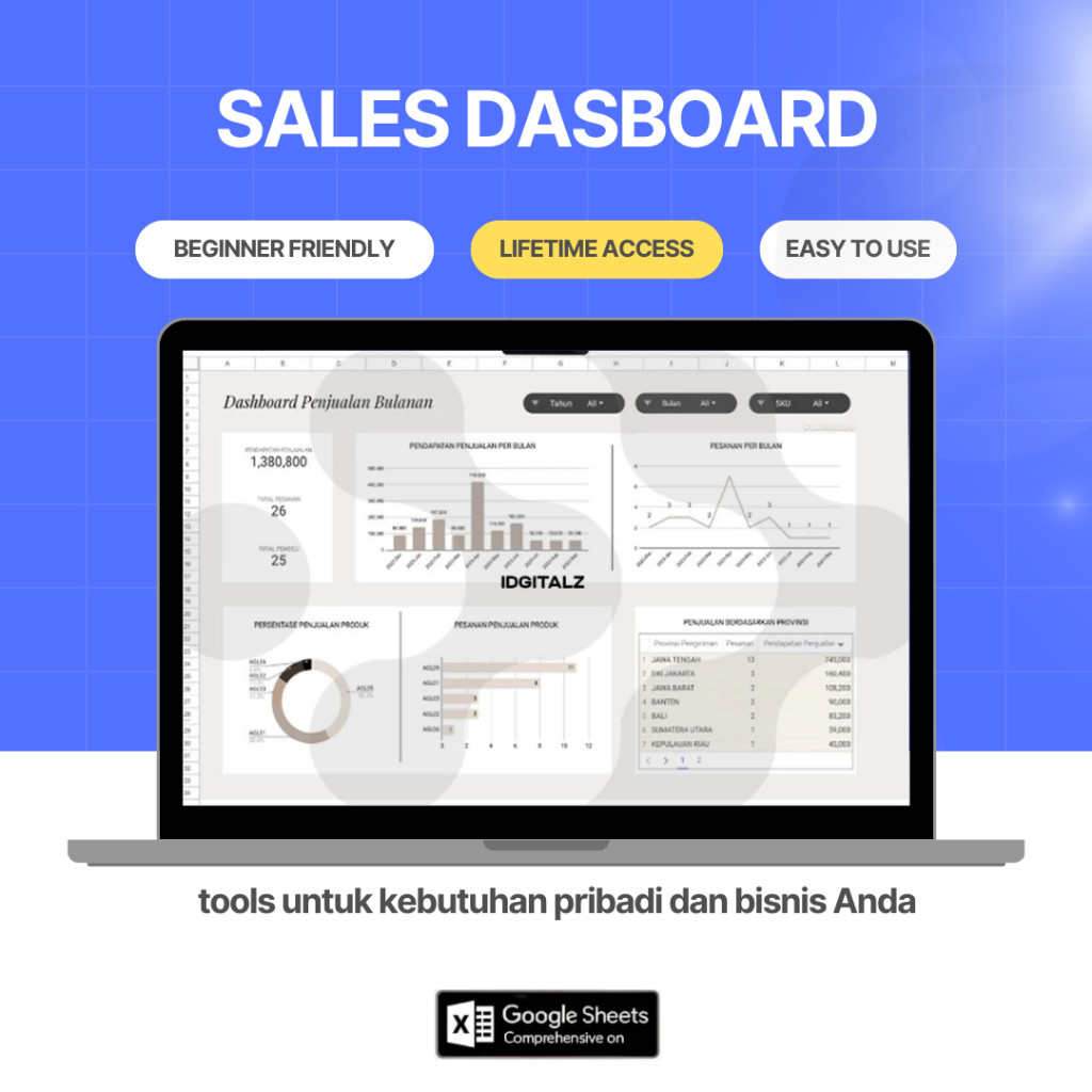 Jual LifeTime Sales Dashboard / Google Sheet Template / Dashboard ...