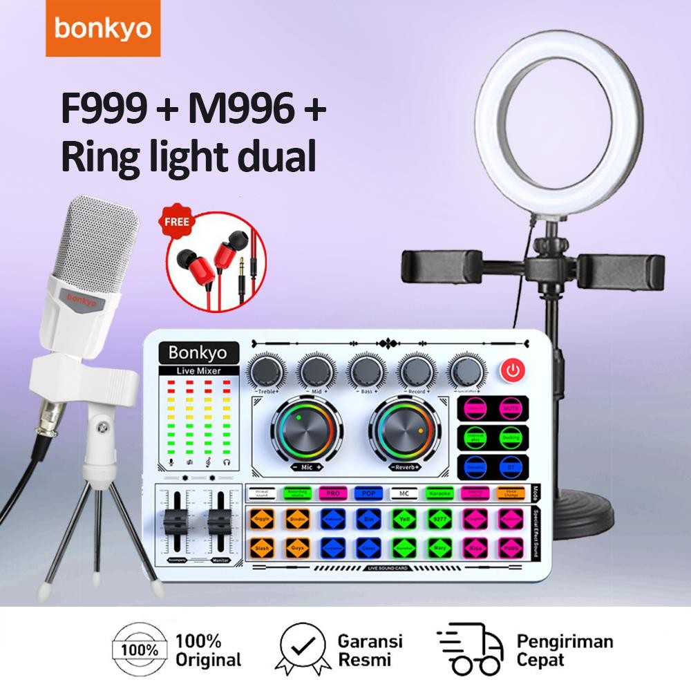 Jual Bonkyo F999 soundcard + M996 microphone + ring light live ...
