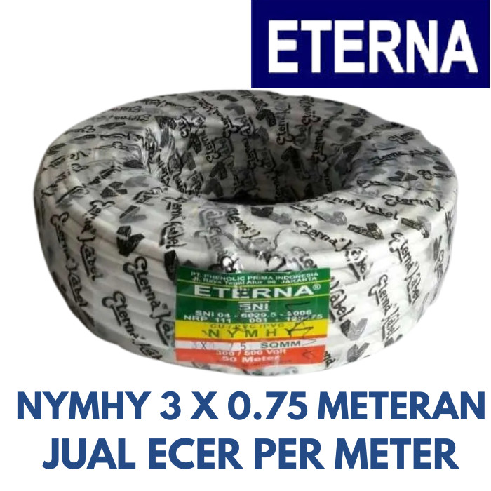 Jual ETERNA KABEL SERABUT PUTIH NYMHY 3X0.75 PER METER (G) | Shopee Indonesia