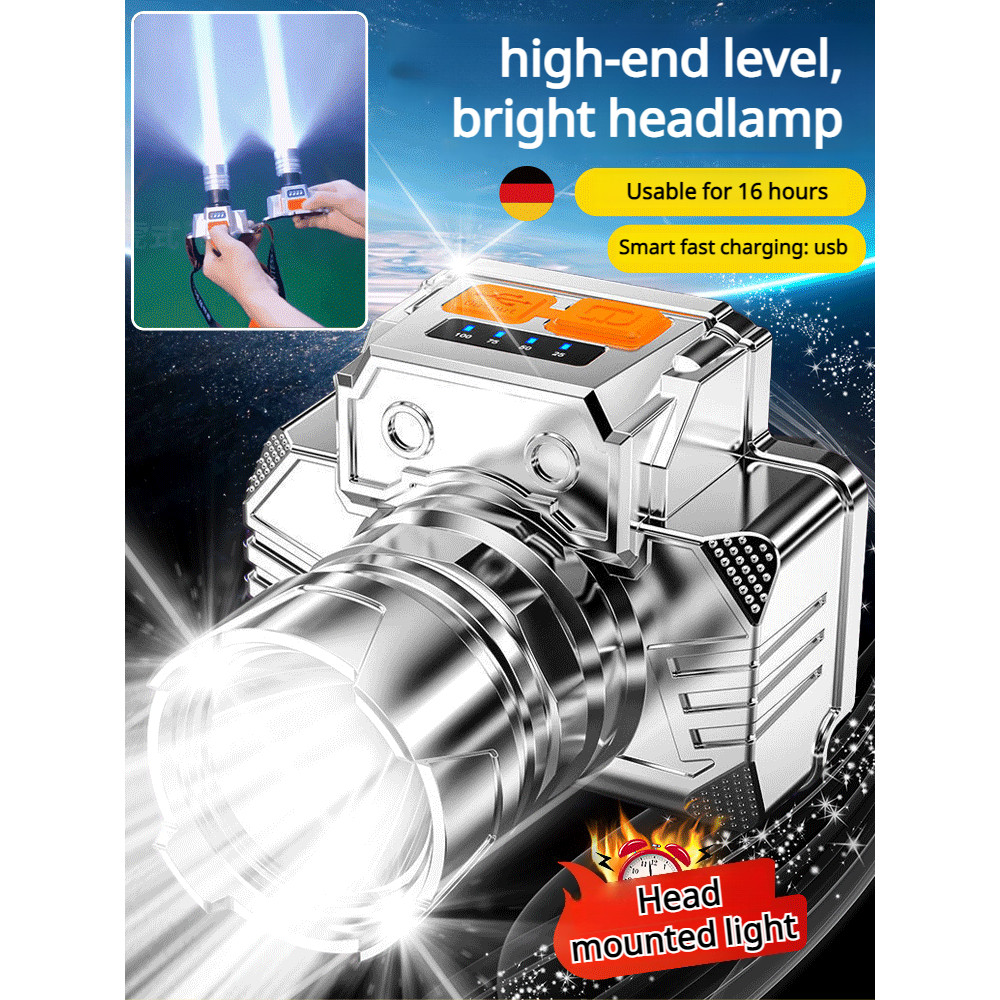 Jual Strong light head mounted flashlight super bright outdoor long ...