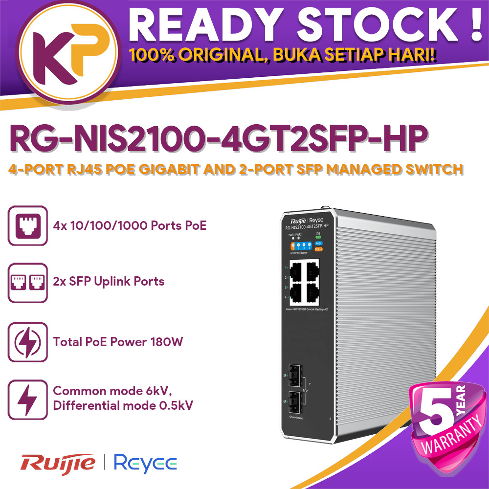 Jual RUIJIE REYEE RG-NIS2100-4GT2SFP-HP 4-PORT RJ45 POE GIGABIT AND 2-PORT SFP CLOUD MANAGED ...