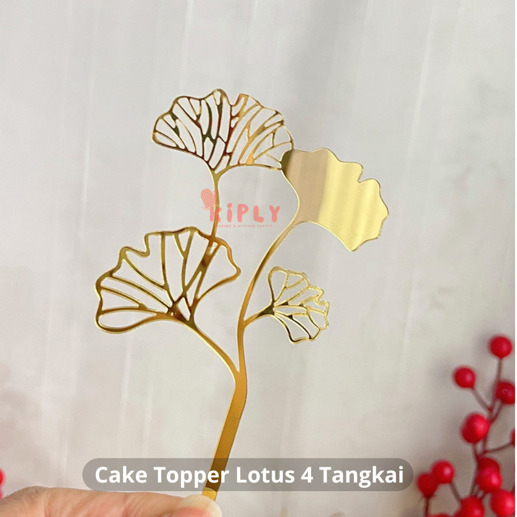 Jual Cake Topper Lotus 4 Tangkai/Cake Topper Bentuk Daun Emas/Dekorasi ...