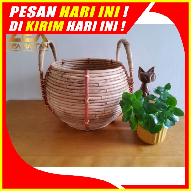 Jual H125 Pot Vas tempat Tanaman Anyaman Rotan Asli Keranjang Bulat ...