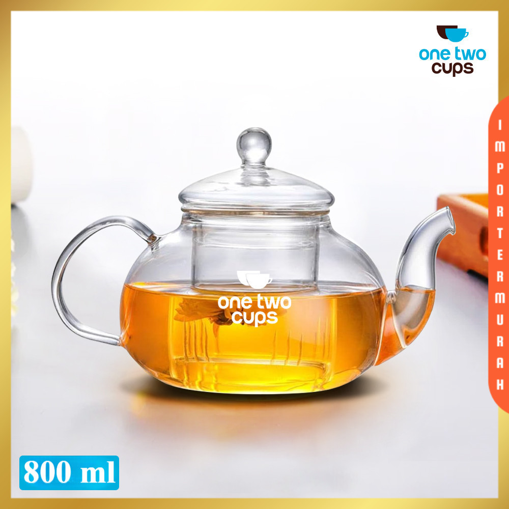 Jual One Two Cups Teko Teh Kaca Teapot Tahan Panas Api 800ml with Saringan - 8CV102 | Shopee ...