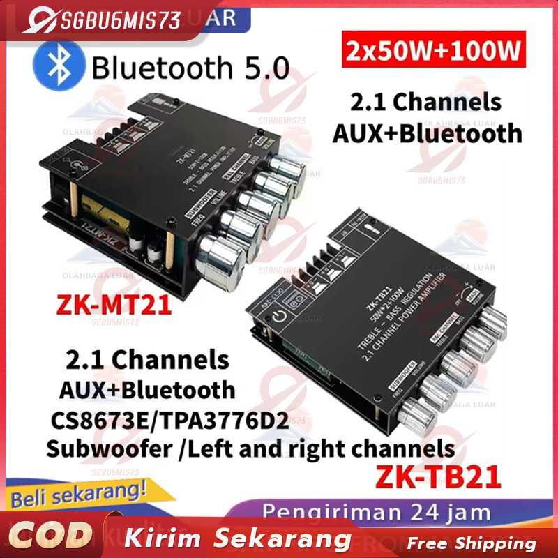Jual ZK-MT21 2.1 channel bluetooth 5.0 subwoofer power amplifier board 50WX2+100W high power ...