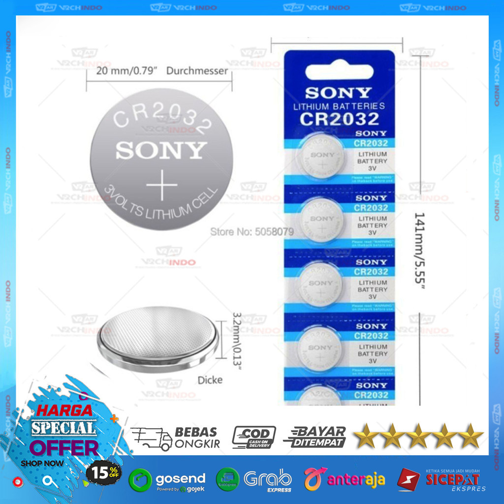 Jual Battery / Bateray / Batray / Batre / Baterai 3V CR-2032 - CR2032 ...