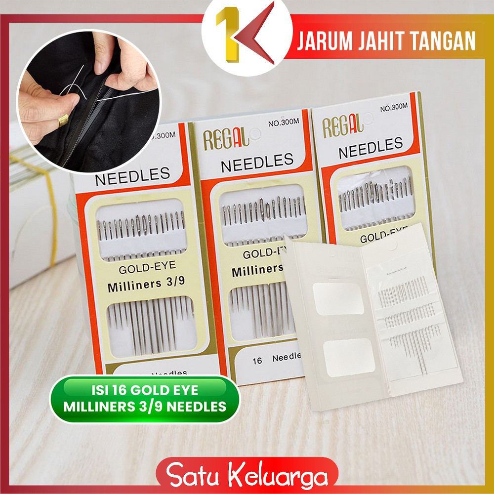Jual SK-C1005 Jarum Jahit Tangan Isi 16 Gold Eye Milliners 3/9 Needles ...