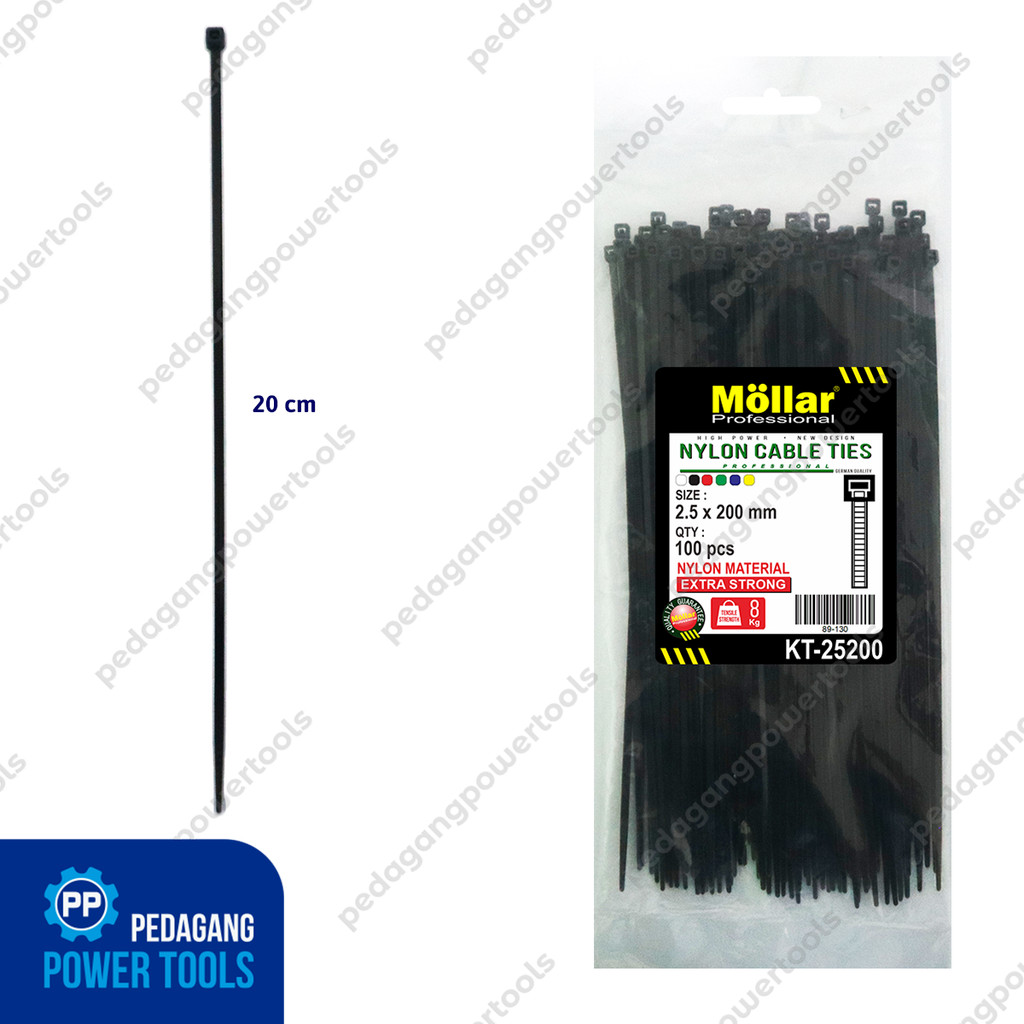 Jual MOLLAR Kabel Tis 2.5 x 200 mm Hitam Panjang 20 cm Nylon Cable Ties Tali Pengikat Strap ...