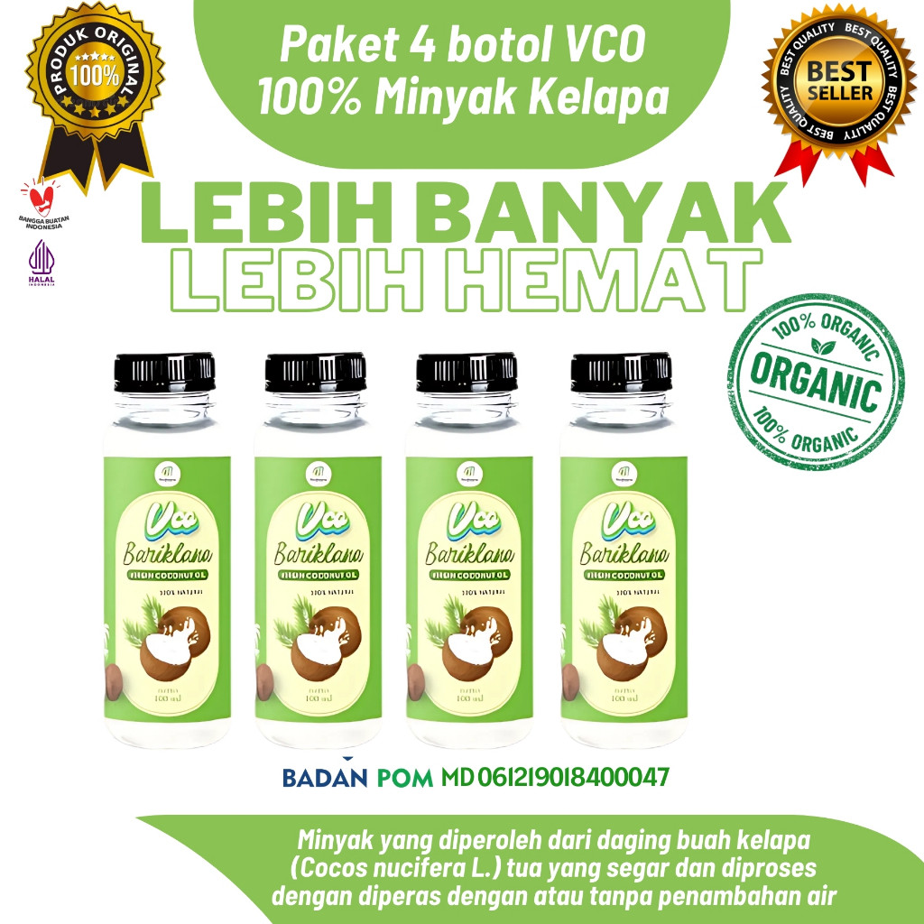 Jual [Paket 4 Botol] VCO Bariklana 100ml minyak kelapa murni 100% ...