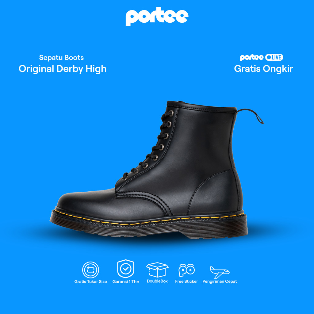 Jual Sepatu Boots Portee Original Derby High Black - Boots Tinggi Pria ...