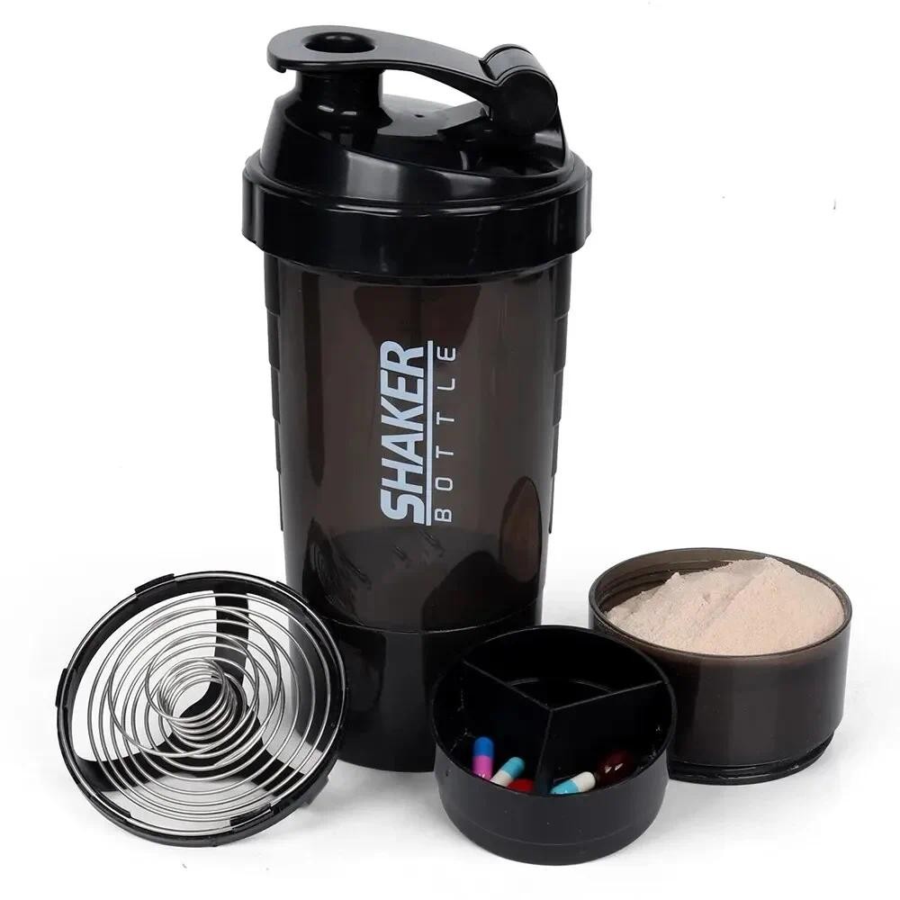 Jual 3 Layers Shaker Protein Bottle Powder Shake Cup Water Bottle ...