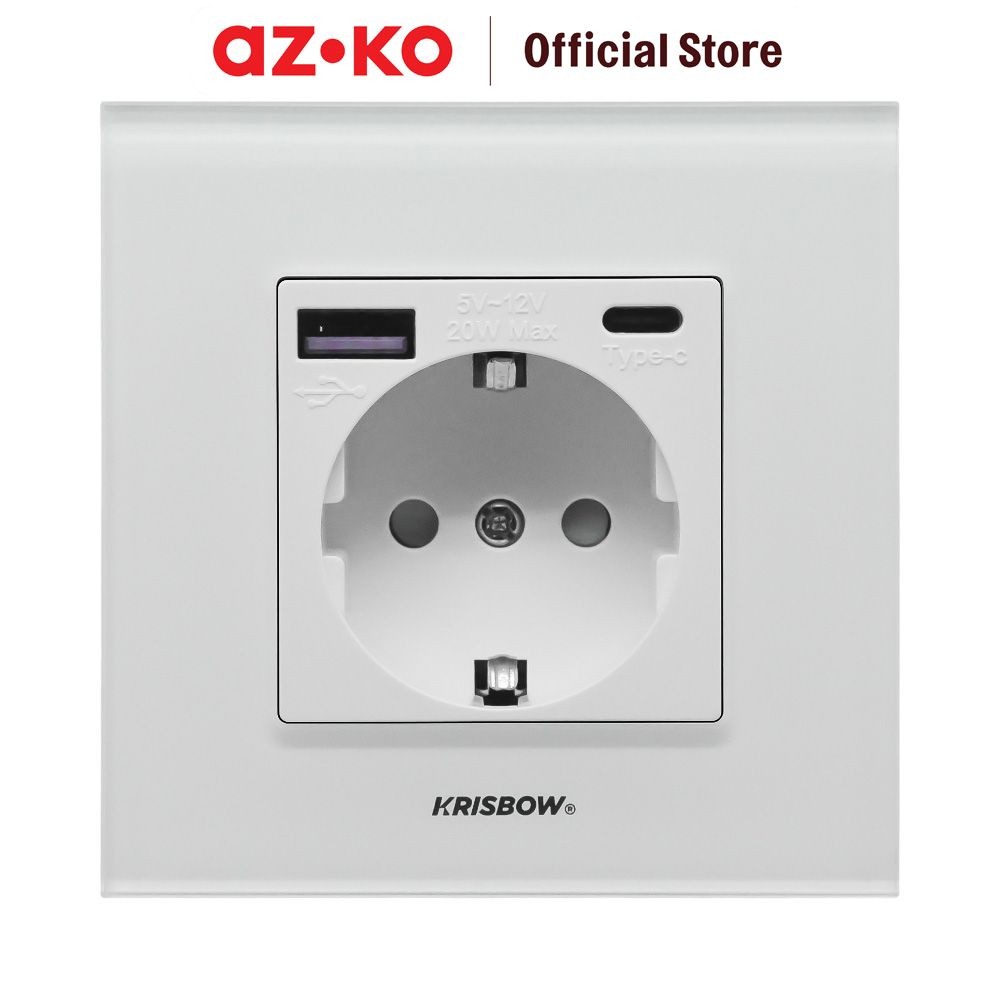 Jual AZKO Krisbow Stop Kontak Dinding Glass Frame Wall Socket Electric ...