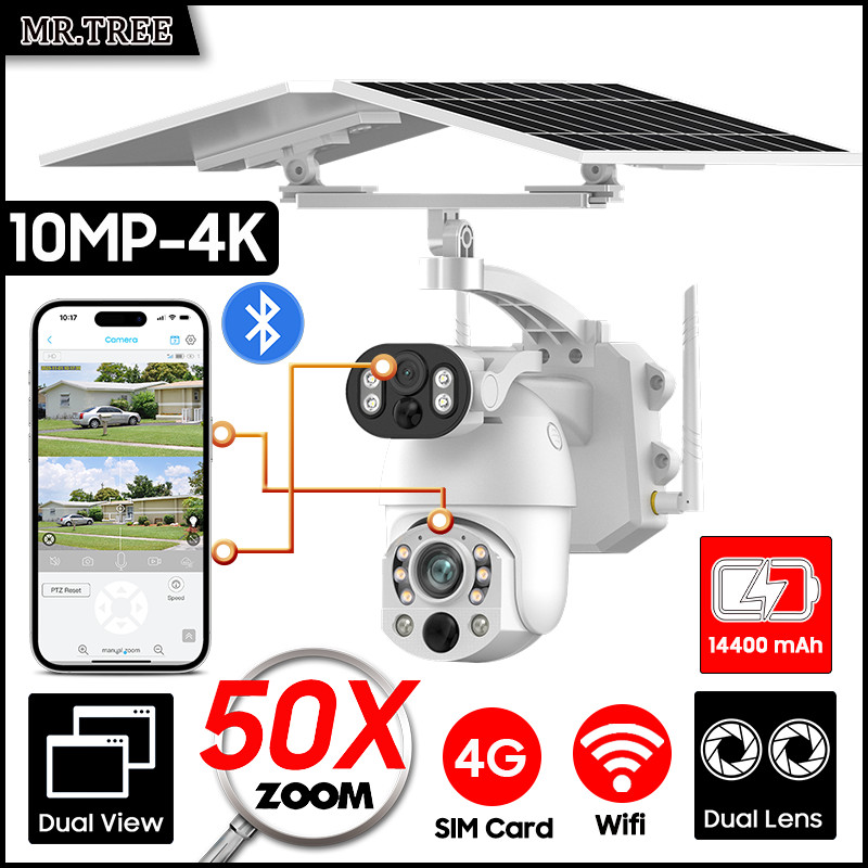 Jual 4K 50X Optical Zoom Dual Screen Security Solar Camera 4G Wireless ...