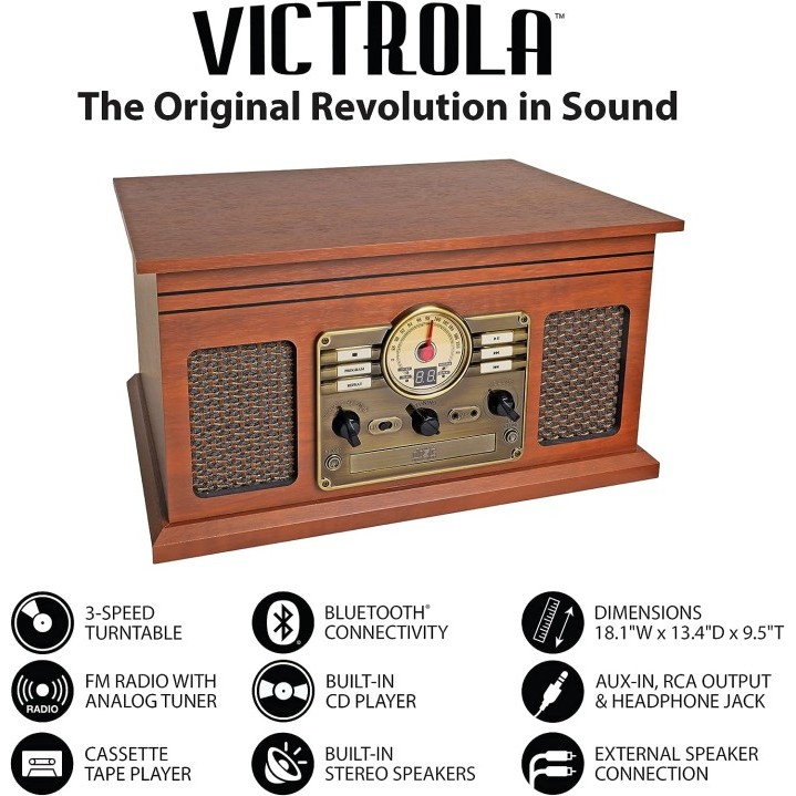 Jual Victrola Quincy Nostalgic Wood 6-in-1 BT Turntable Vinyl Player ...