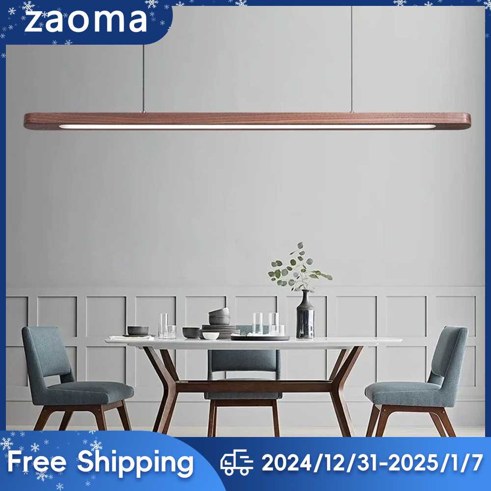 Jual Wood Long Strip Dining Table Lamp Wooden Pendant Light LED Ceiling ...
