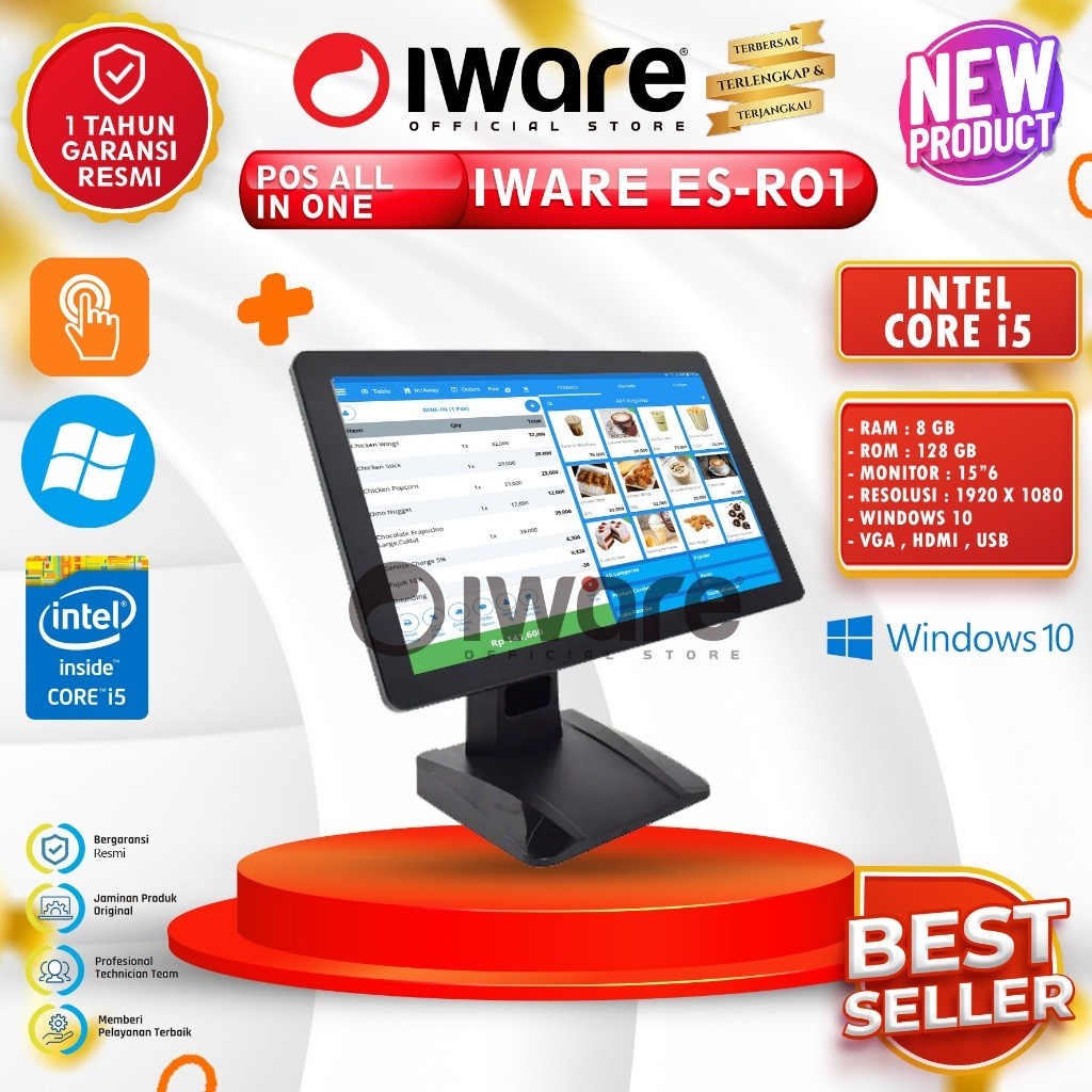 Jual Mesin Kasir Pos All In One Iware ES-R01 Core i5 8/128GB Touchscreen 15.6" Win 10 | Shopee ...