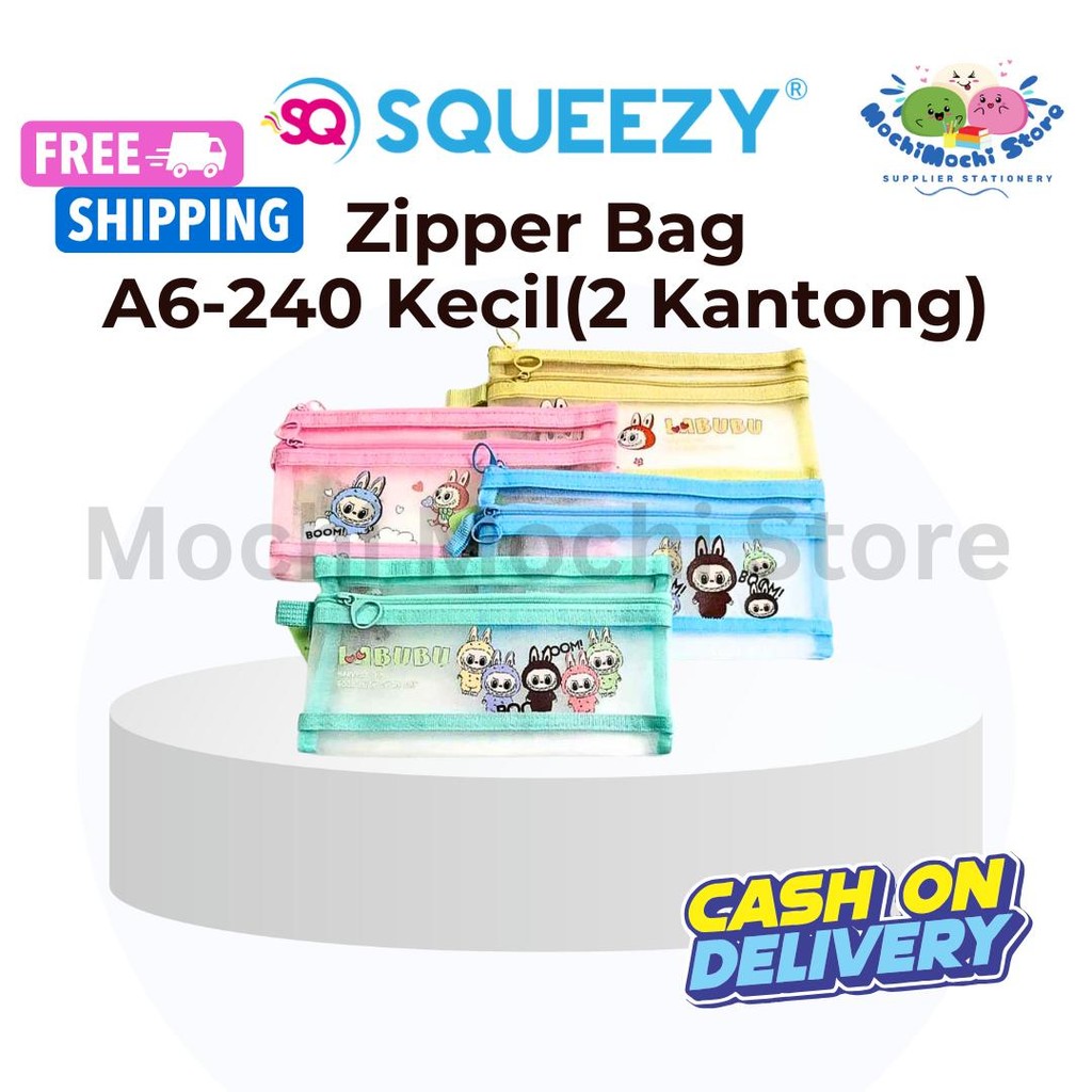 Jual PER PCS Zipper Bag LABUBU A6-240 | 2 Kantong | Mesh Document Pouch ...