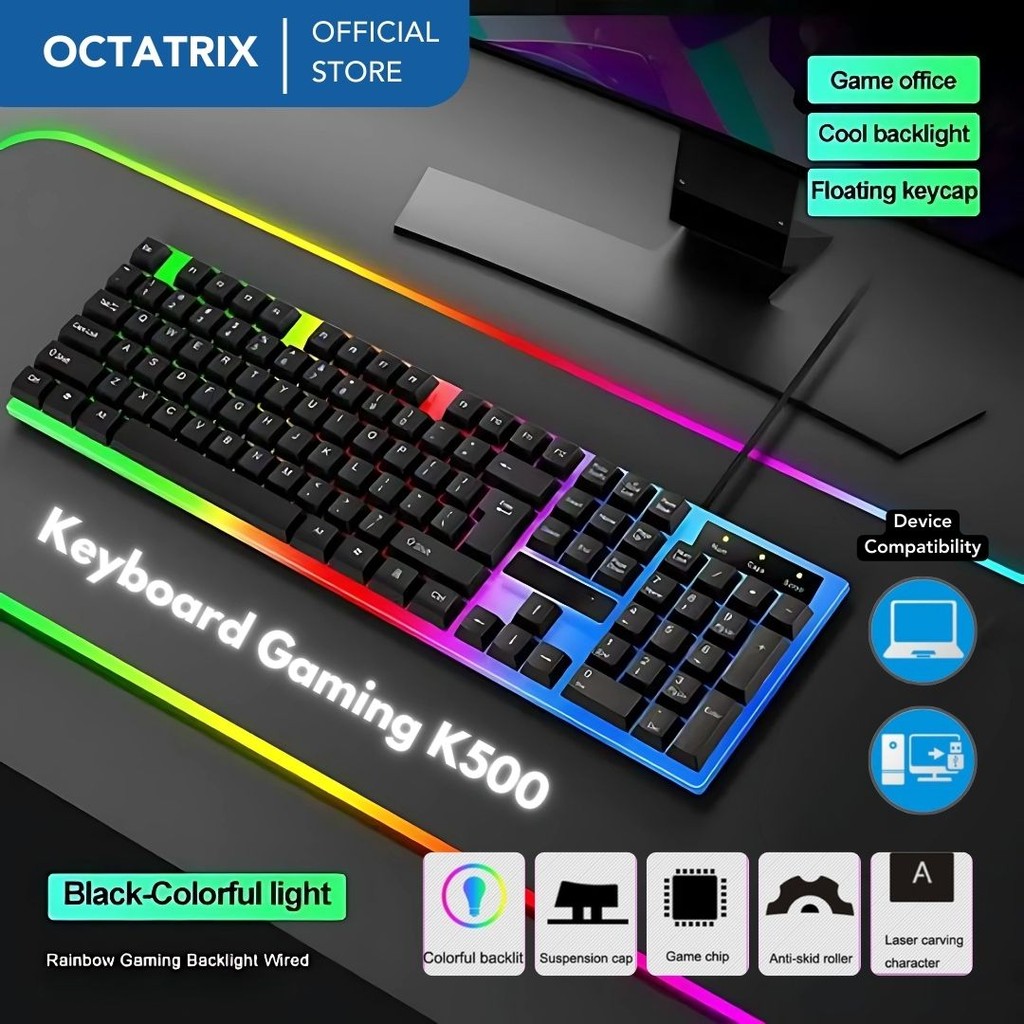 Jual Keyboard Gaming Semi Mechanical RGB K500 dengan Lampu RGB Cahaya ...