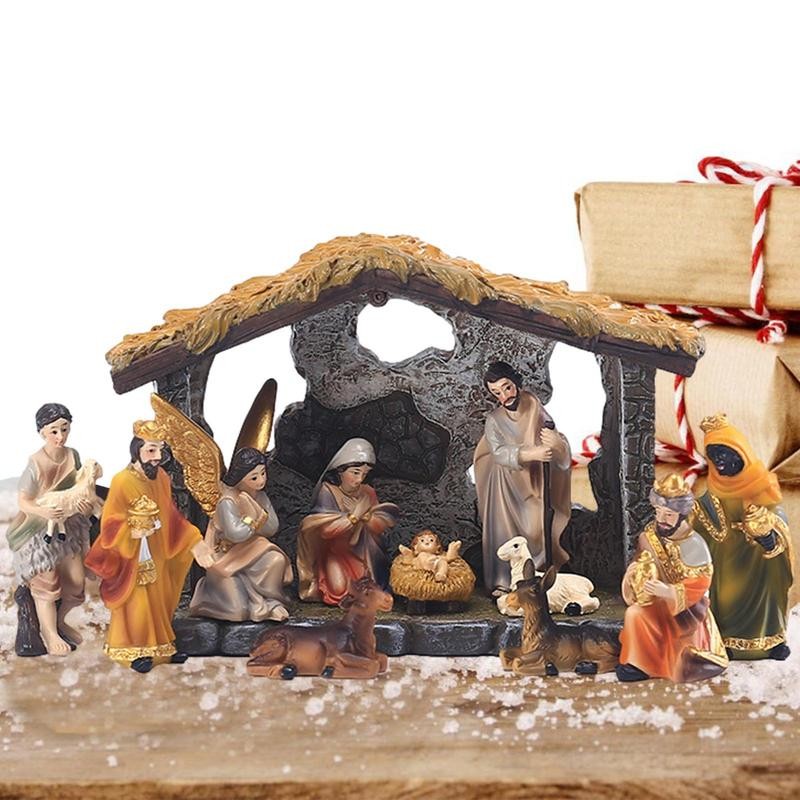 Jual Nativity Manger Set 12-pcs Resin Hand-painted Nativity Figurines ...