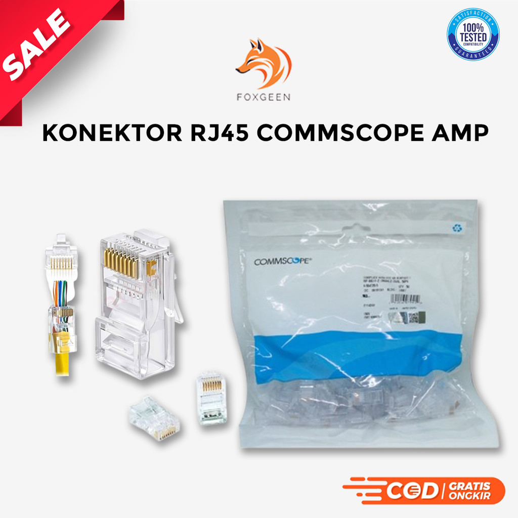Jual Konektor rj45 Commscope AMP connector CAT5e ORIGINAL 50 pcs/rj45 ...