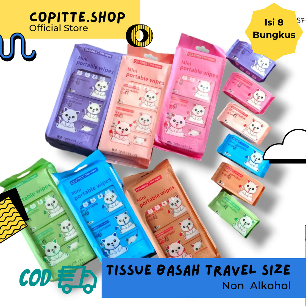 Jual Tissue Basah Travel Size 1 Pack (8 Bungkus) Tisu Basah Murah Promo ...