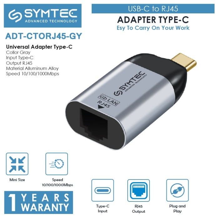 Jual SYMTEC Adapter OTG Type-c Male To RJ45 Female 10/100/1000Mbps ...